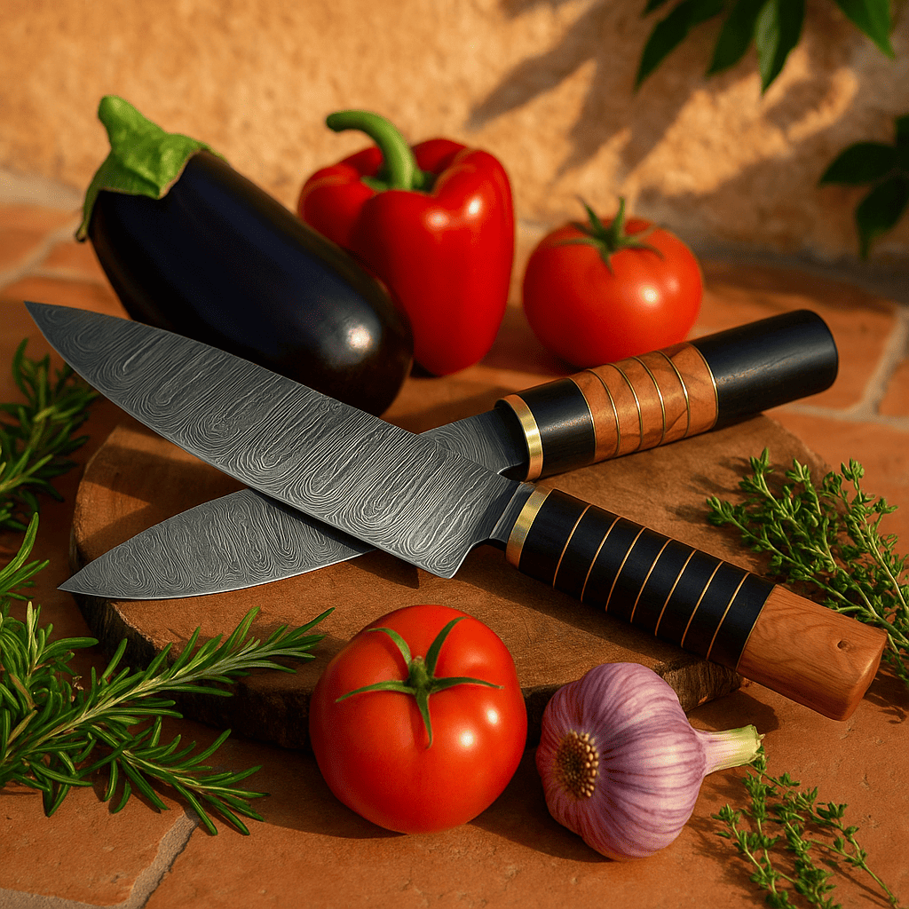 Couteaux de Cuisine en Acier Damas Artisanaux | Hosteel